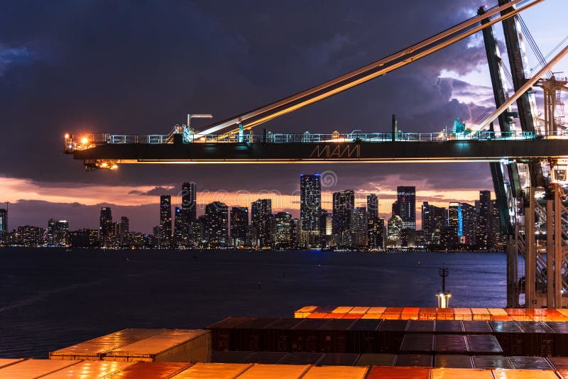 Beautiful Skyline Evening Panorama of Miami, Florida. Stock Photo ...