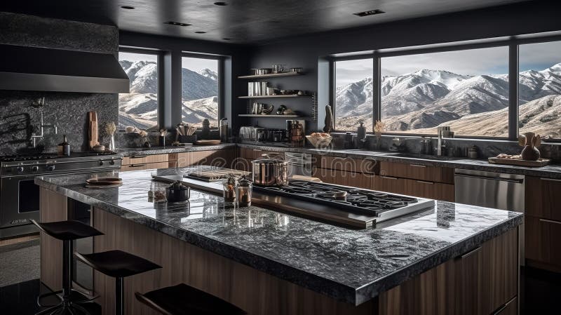 Beautiful Sleek Modern Kitchen Design, Generative AI Stock Illustration ...