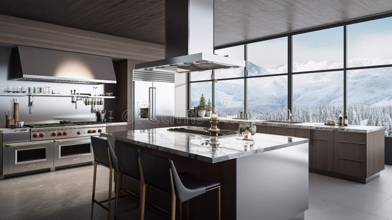 Beautiful Sleek Modern Kitchen Design, Generative AI Stock Illustration ...