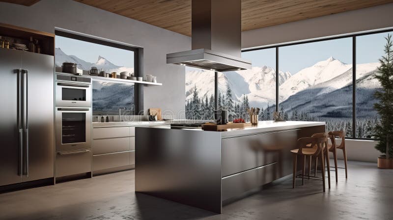 Beautiful Sleek Modern Kitchen Design, Generative AI Stock Illustration ...