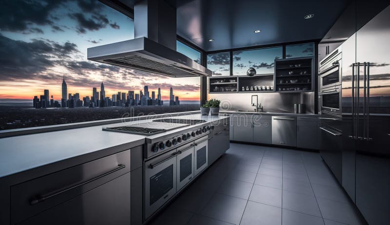 Beautiful Sleek and Modern Kitchen, Generative AI Stock Illustration ...