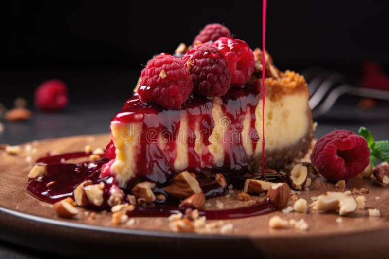 Beautiful Slice of Cheesecake, with Drizzle of Raspberry Sauce and ...