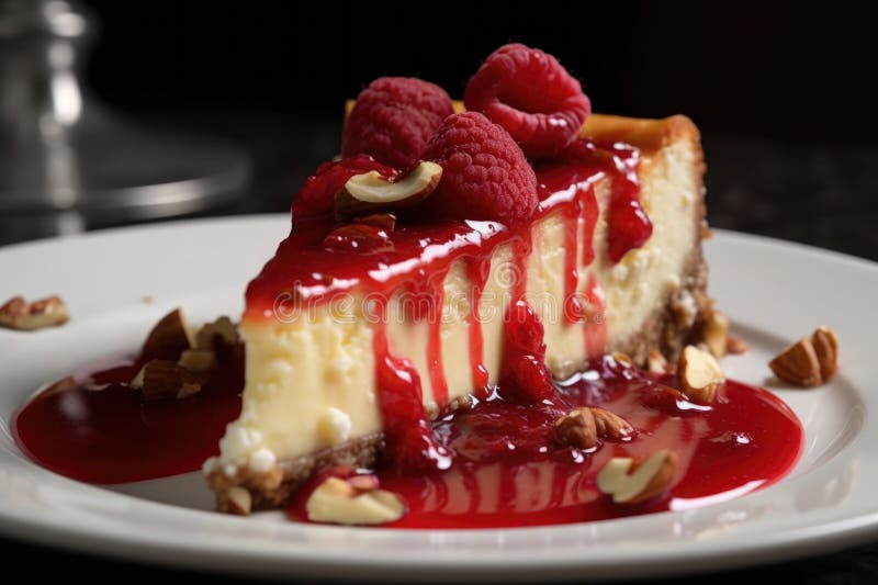 Beautiful Slice of Cheesecake, with Drizzle of Raspberry Sauce and ...