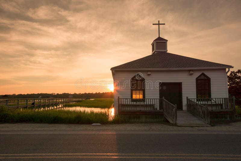 Beautiful Small Chapel on the Marsh at Sunset Stock Photo - Image of ...