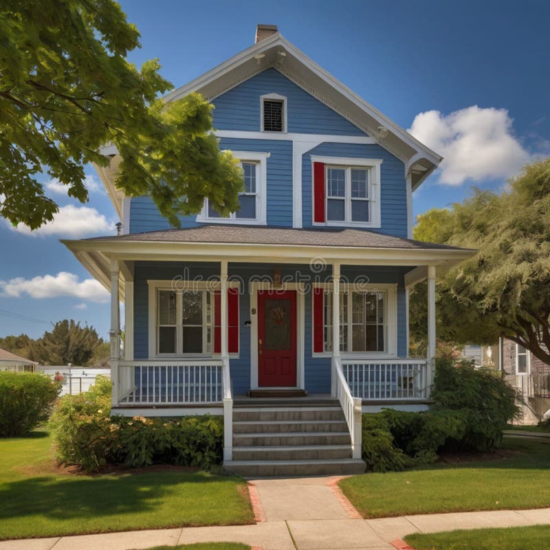 Small House for Sale Rent. an Empty, Small, Blue House with a Notice in ...