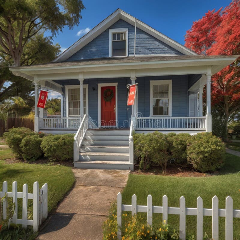 Small House for Sale Rent. an Empty, Small, Blue House with a Notice in ...