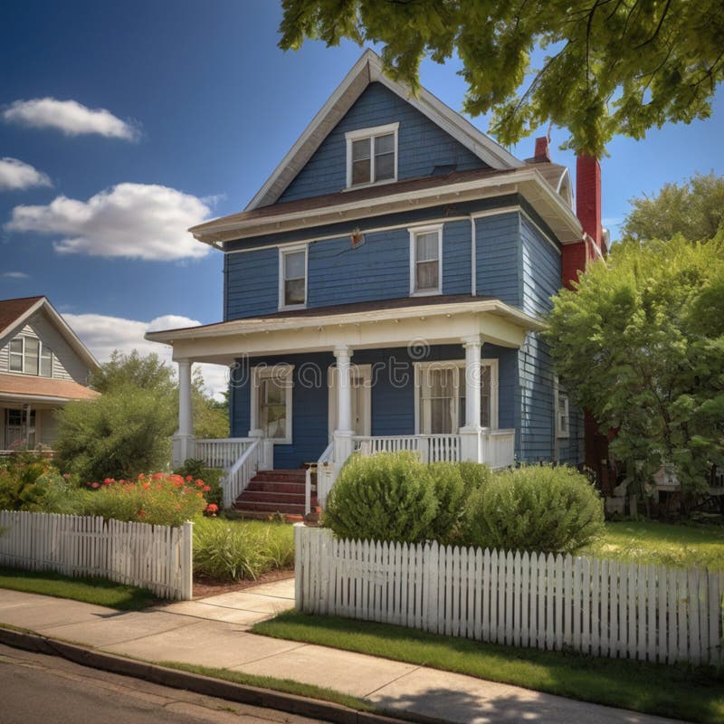Small House for Sale Rent. an Empty, Small, Blue House with a Notice in ...