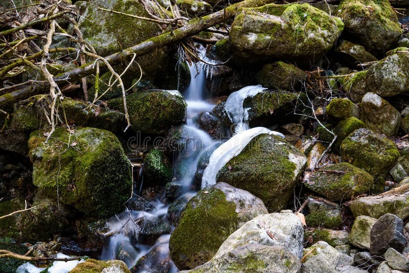 Beautiful Small Mountain Waterfall in Forest Stock Image - Image of ...