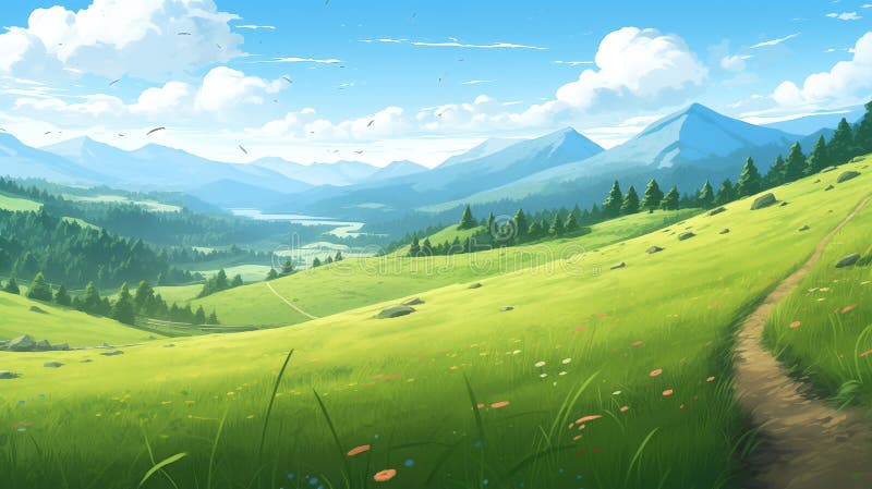 Beautiful Small Path in the Alps, Anime Artwork Stock Illustration ...