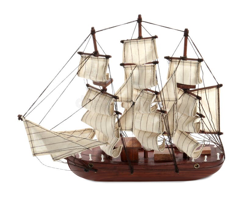 Beautiful Small Ship Model Isolated on White Stock Photo - Image of ...
