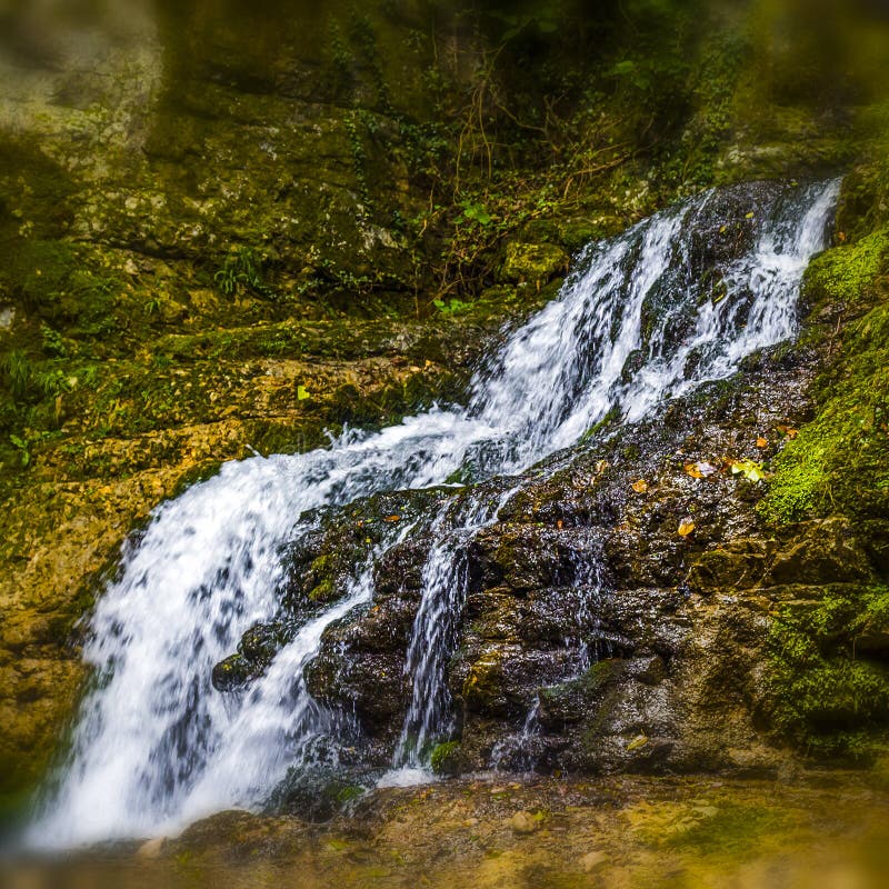Beautiful small waterfall stock image. Image of nature - 257940813