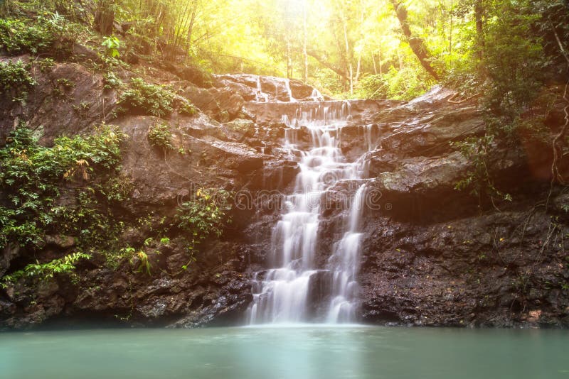 Beautiful Small Waterfall In The Wild With Sun Light,nature Picture ...