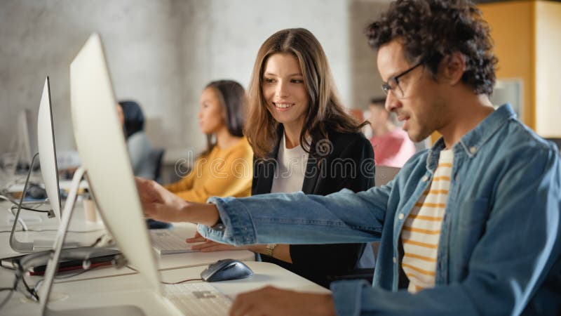 Beautiful Smart Female Student, Studying in University with Diverse ...