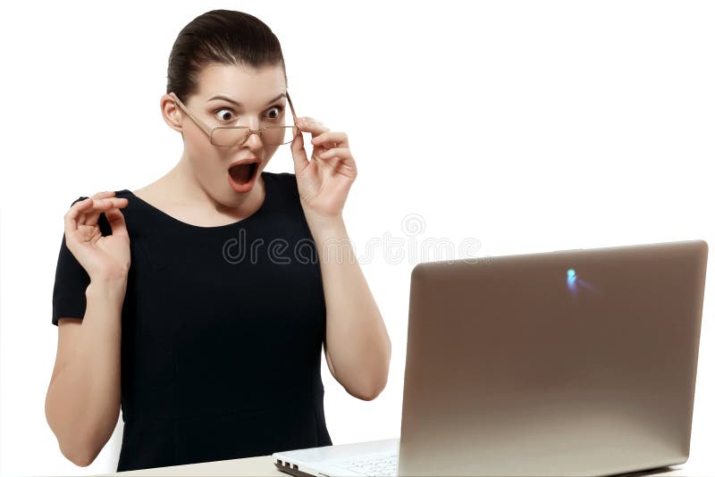 Beautiful and Smart Girl with a Laptop. Computer. Emotions. Disc Stock ...