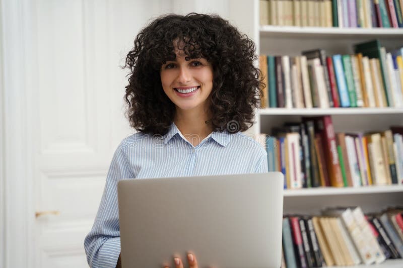 Beautiful Smart Girl Using Laptop Studying for Class Assignment in ...