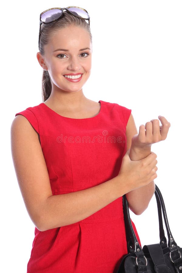 Beautiful Smile from Posh Young Woman in Red Stock Image - Image of ...
