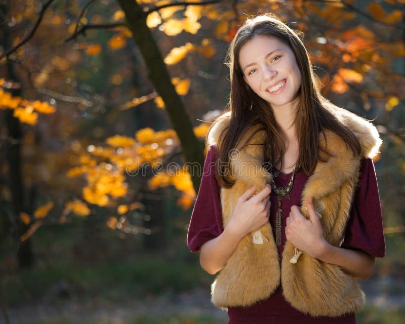 Beautiful Smiling Autumn Girl Stock Photo - Image of glamour ...
