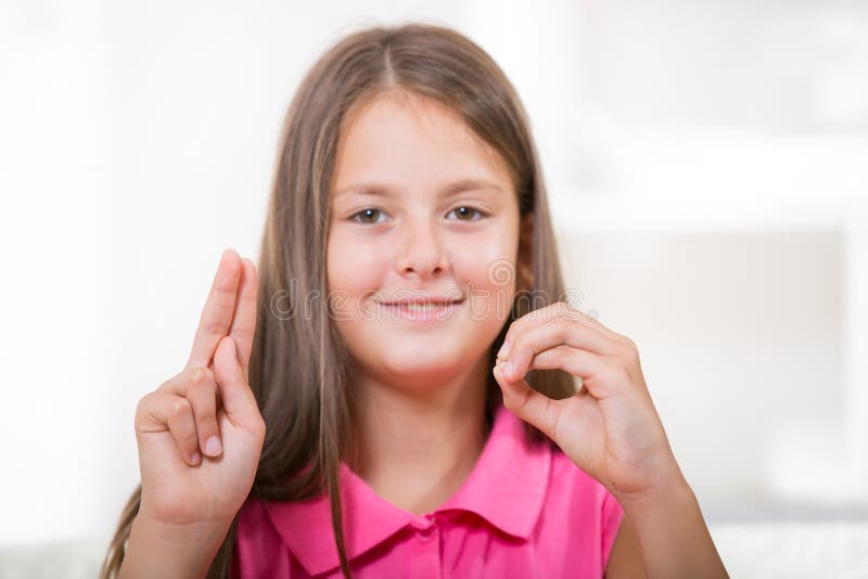 Beautiful Smiling Deaf Girl Using Sign Language Stock Photo - Image of ...