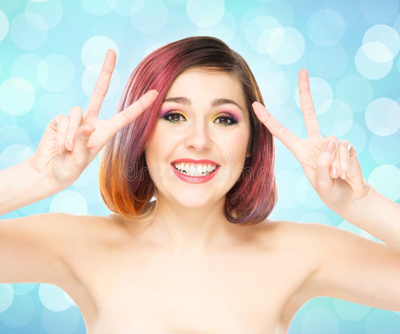 Beautiful Smiling Girl with Colorful Make-up Stock Image - Image of ...