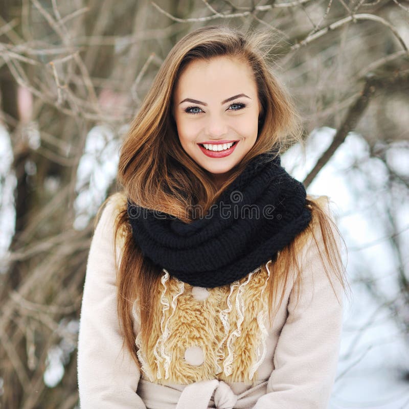 Beautiful Smiling Girl in Winter Stock Image - Image of casual, russian ...