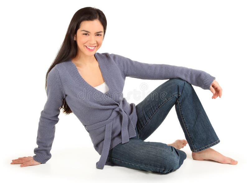 Beautiful Smiling Lady Isolated on White Stock Image - Image of jean ...