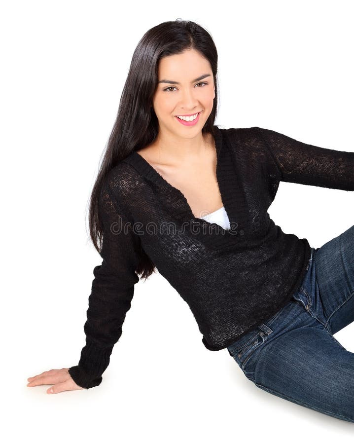 Beautiful Smiling Lady Isolated on White Stock Photo - Image of jean ...