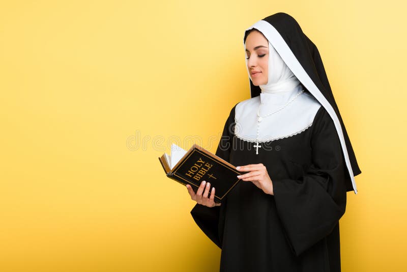 Beautiful Smiling Nun Reading Holy Bible Stock Image - Image of ...