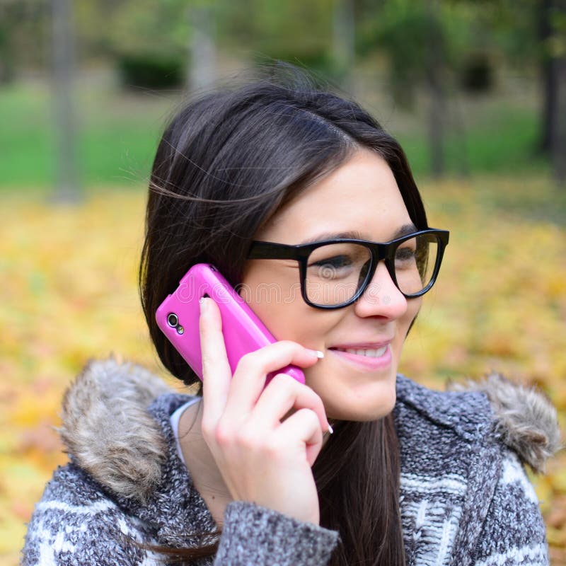 Beautiful Smiling Student Girl Talking on Cell Phone Stock Photo ...