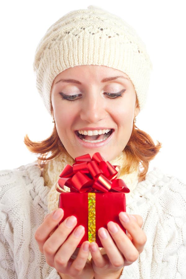 Beautiful Smiling Woman with Gift Stock Photo - Image of female ...