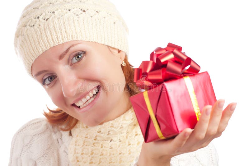 Beautiful Smiling Woman with Gift Stock Photo - Image of paper ...