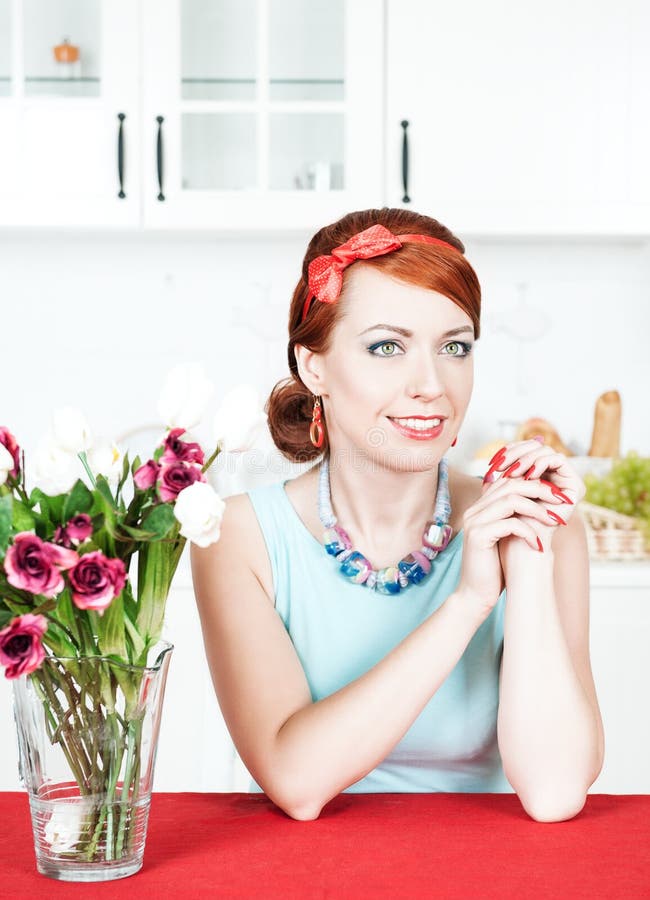 Beautiful Smiling Woman on the Kitchen Stock Image - Image of emotion ...