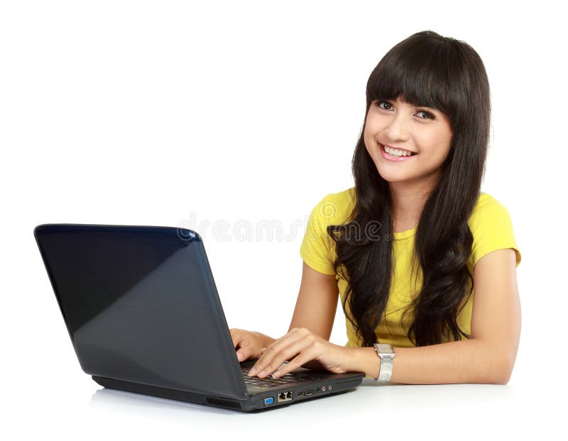 Woman with laptop on bed stock photo. Image of happiness - 22568144