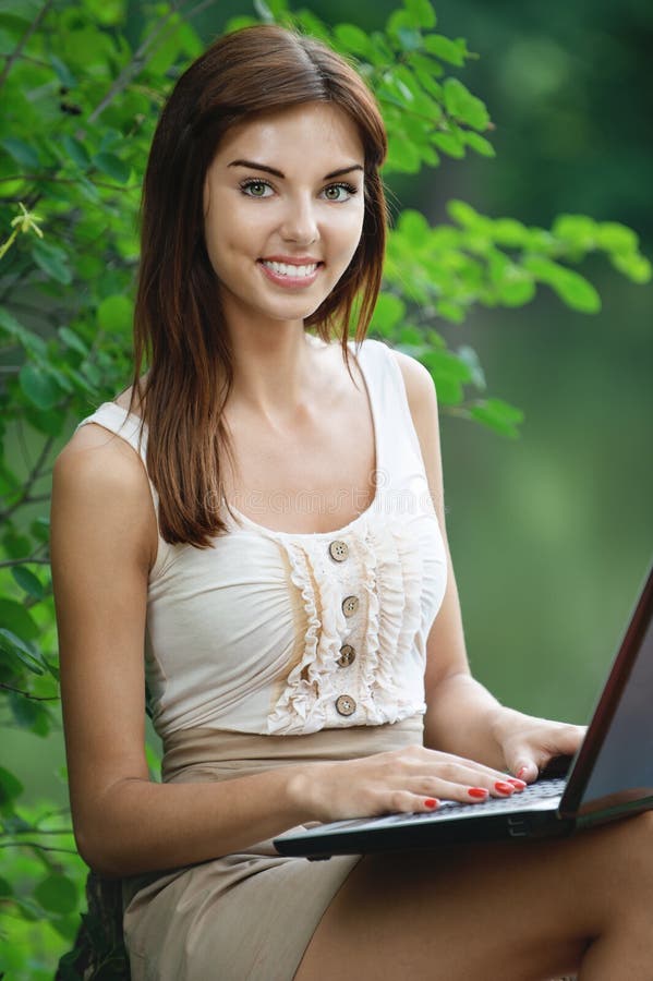 Beautiful Smiling Woman Working Stock Image - Image of outdoors ...