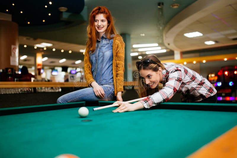 Beautiful Women Playing Billiards Stock Image - Image of lifestyle ...
