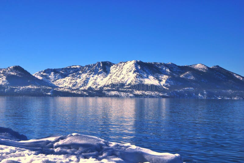 Beautiful Snow Capped Mountains and Lake Tahoe Stock Image - Image of ...