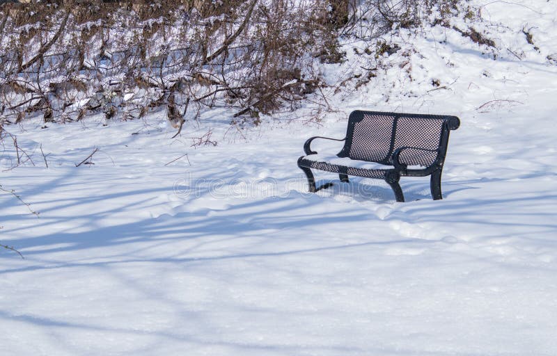 Beautiful Snow Covered Winter Scene with Bench Stock Image - Image of ...