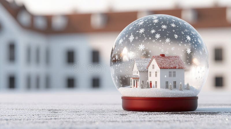 A Beautiful Snow Globe Featuring a Cozy White House, Captured in a ...