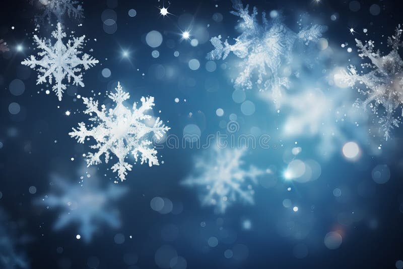 Beautiful Snowflakes Gently Falling Against a Dark Blue Background ...
