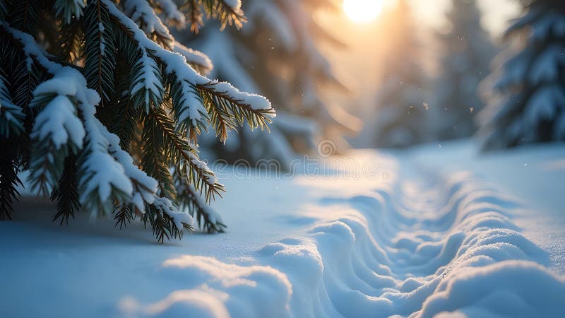 A Beautiful Snowy Forest Scene with the Bright Sun Shining through the ...