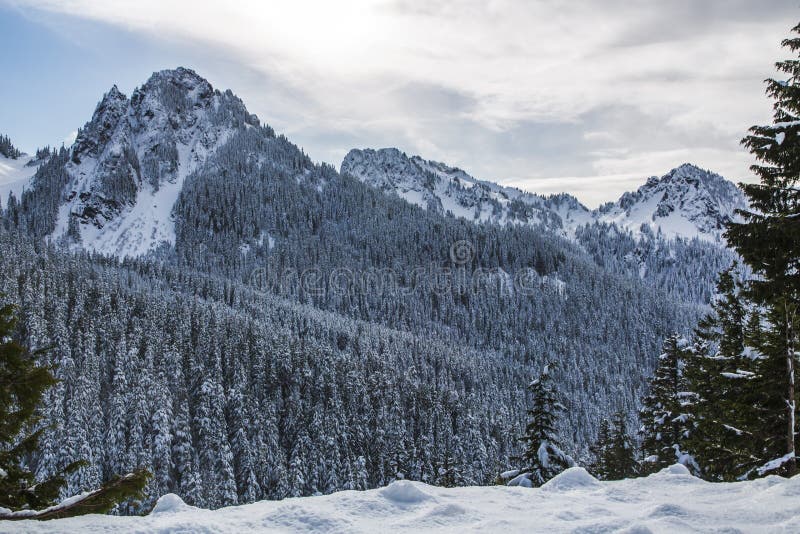 Beautiful Snowy Mountains and Beautiful Forests Stock Image - Image of ...