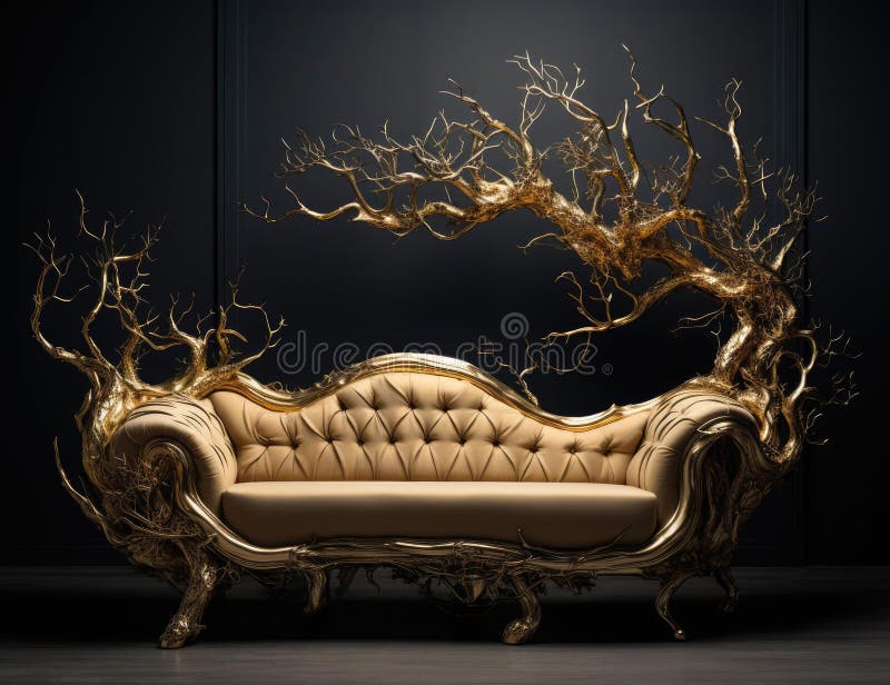 Beautiful Sofa and Golden Wood Stock Image - Image of white, room ...