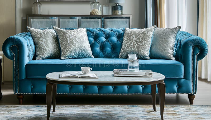 Beautiful Sofa with Pillows and Coffee Table in Living Room. Interior ...