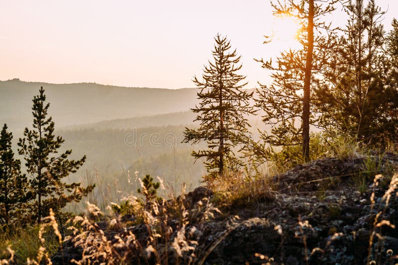 Beautiful Soft Sunset in the Mountains in Summer, Ural Mountains Stock ...