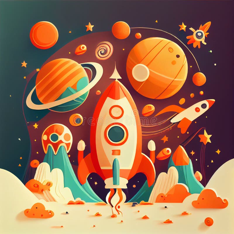 Beautiful Space Planets and Rockets Pattern. Illustrator Generative AI ...