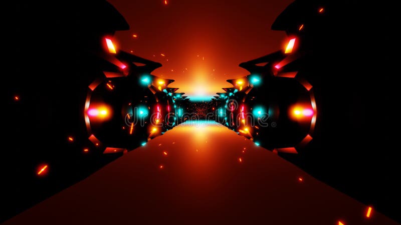 Beautiful Space Reflection Sci-fi Tunnel with Flying Fire Particles 3d ...