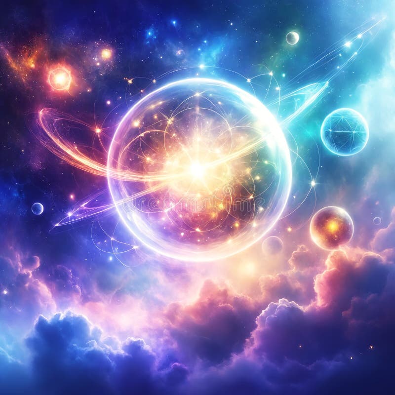 A Beautiful Space Scene with a Large Glowing Orb Stock Illustration ...
