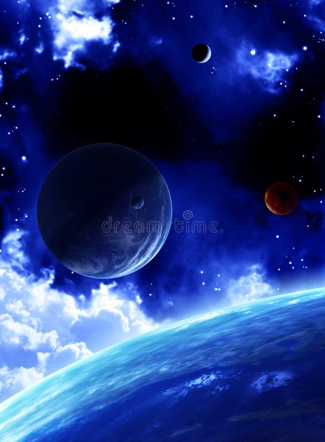 Beautiful Space Scene with Planets Stock Illustration - Illustration of ...