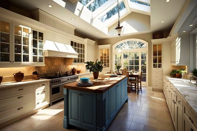 A Beautiful and Spacious Kitchen with a Large Skylight and a Variety of ...