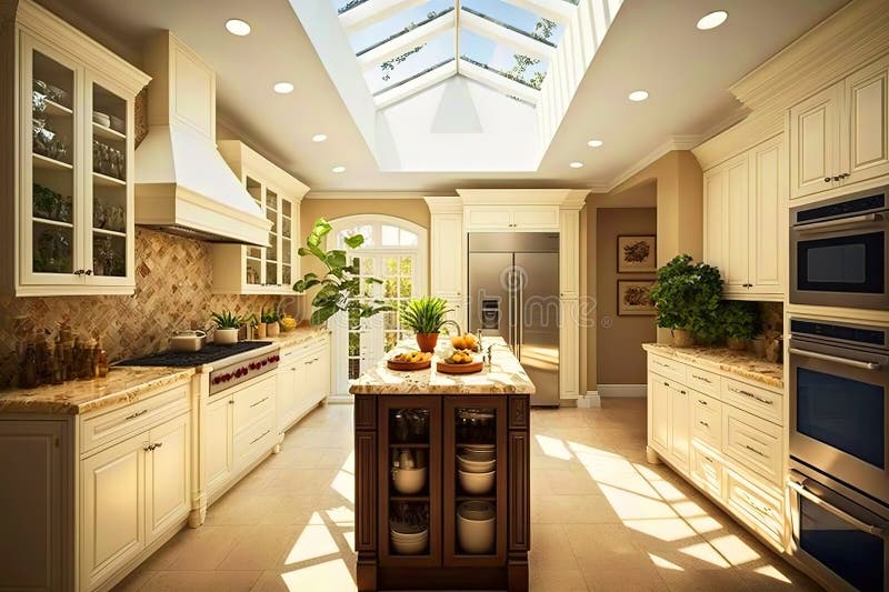 A Beautiful and Spacious Kitchen with a Large Skylight and a Variety of ...