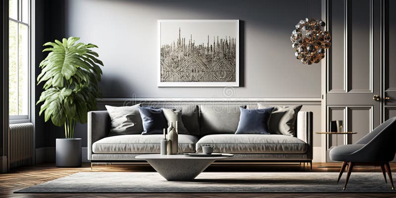 Beautiful Spacious Lounge with a Chic Grey Sofa. Generative AI Stock ...